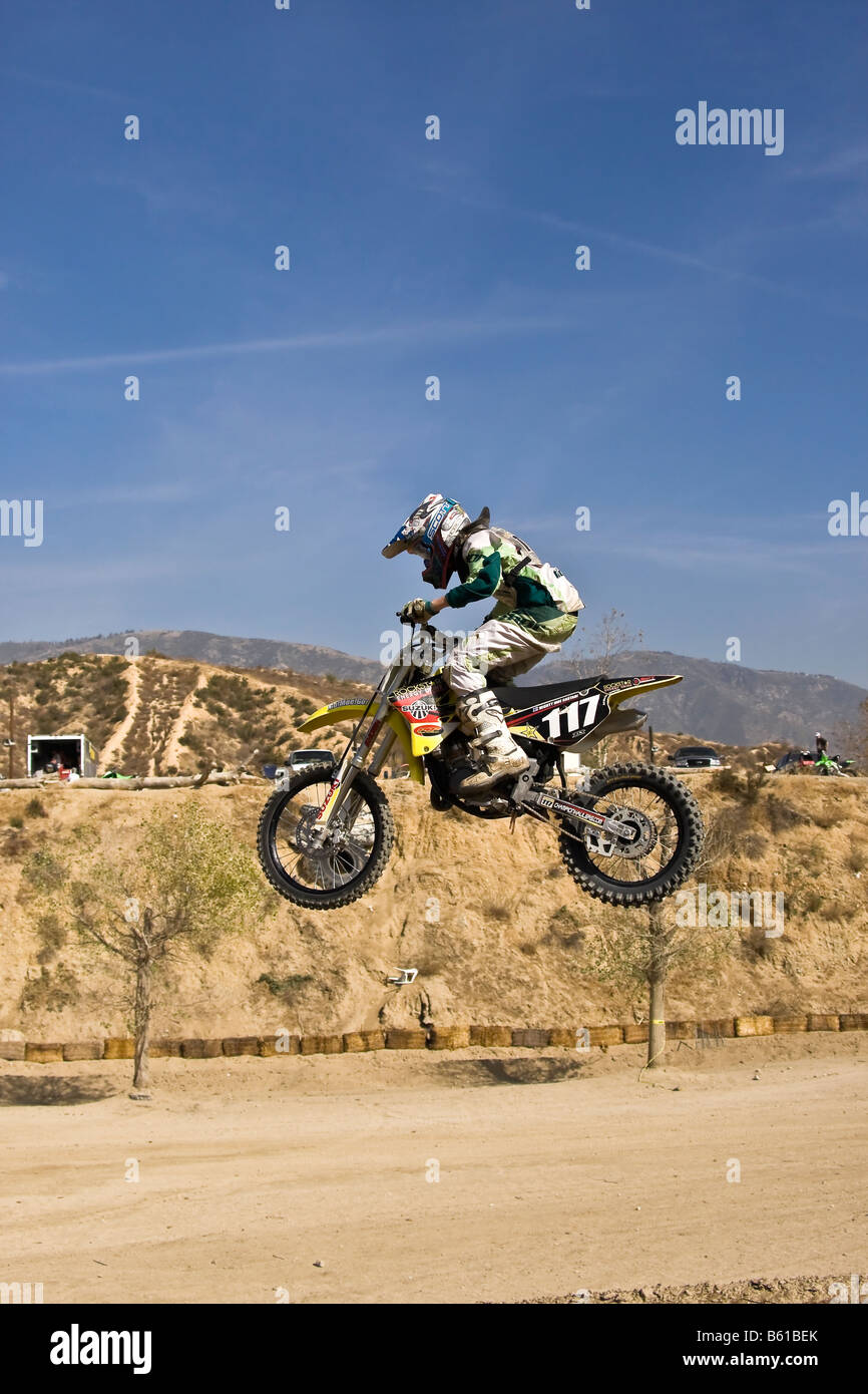 Motorcross rider airborne over jump at Glen Helen circuit Devore ...