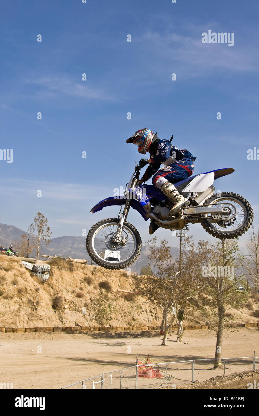 Motorcross rider airborne over jump at Glen Helen circuit Devore ...
