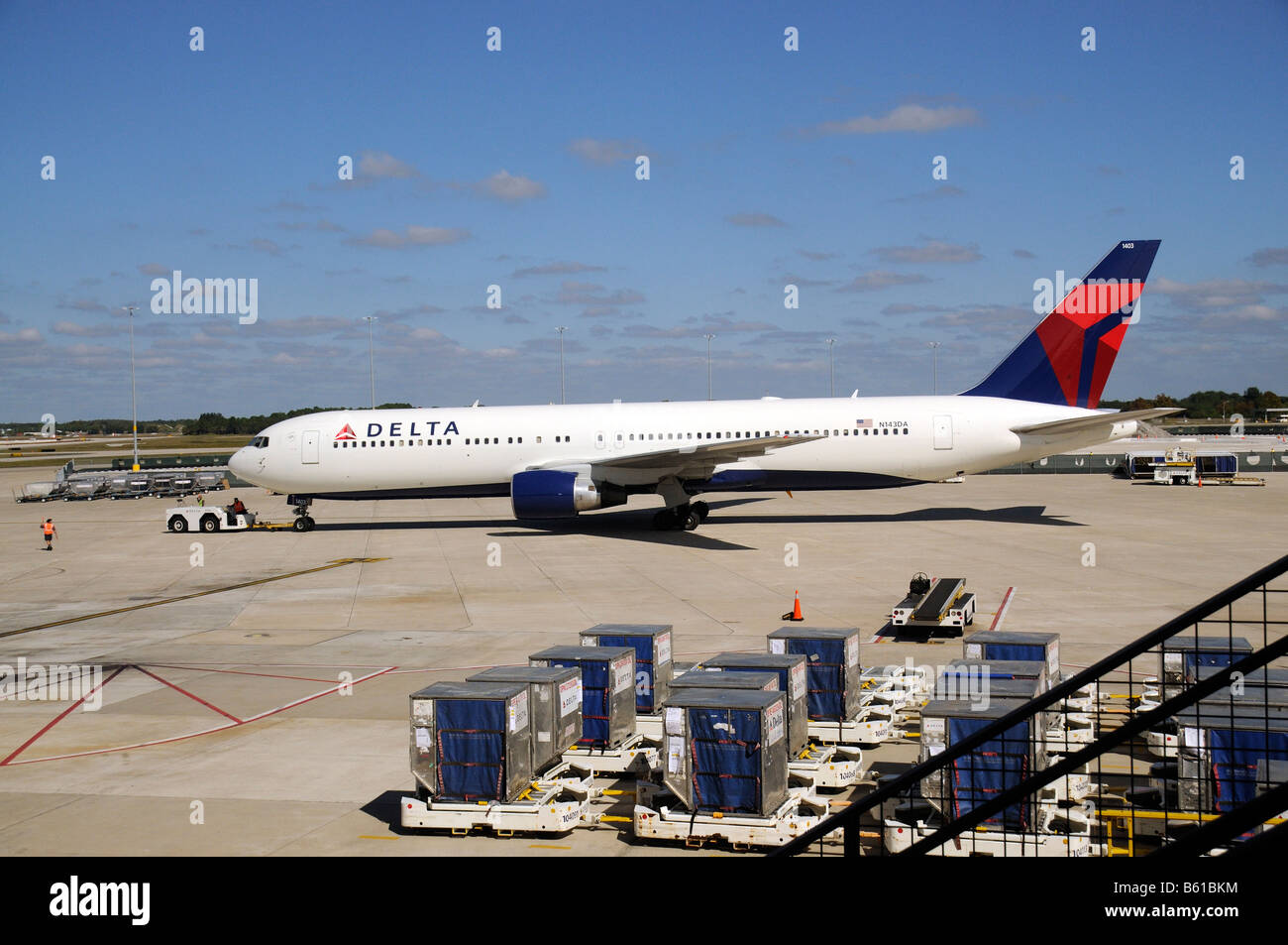 Delta Airlines Boeing 767 jet on pushback at Tampa Airport Florida USA ...