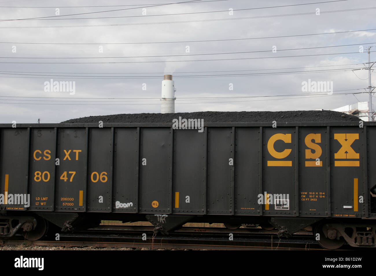 Freight train delivering coal to power plant to generate electricity ...