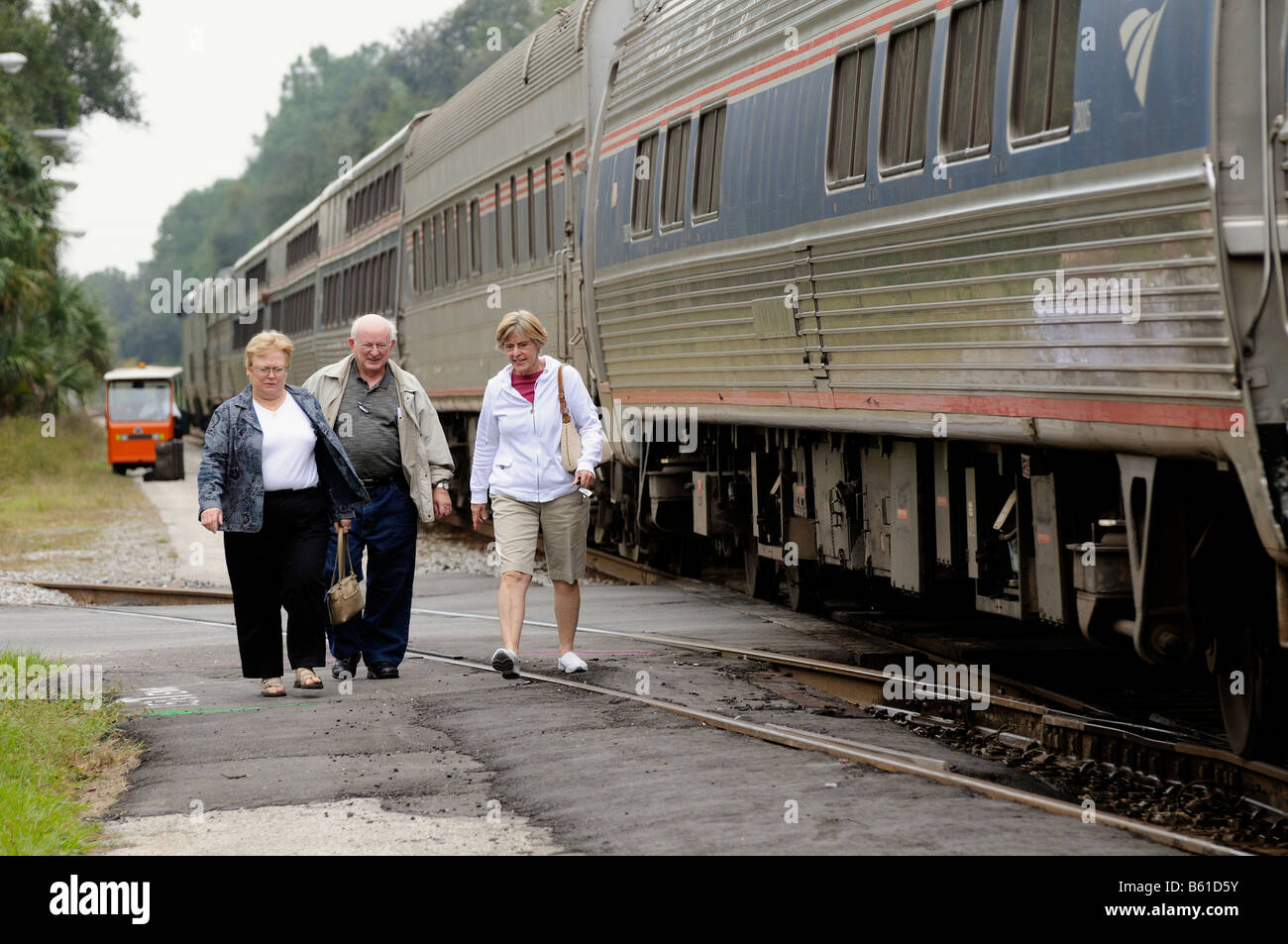 Amtrak railroad passengers alight from train DeLand Train Station ...