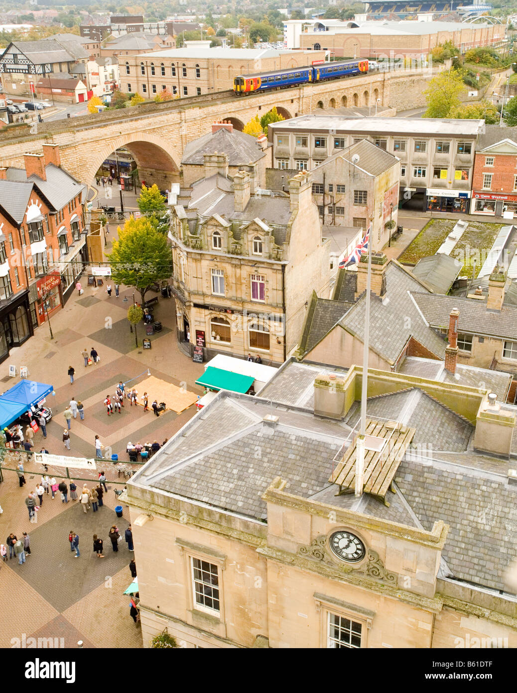 Looking down on the Town Hall, Railway Viaduct and Town Centre in ...