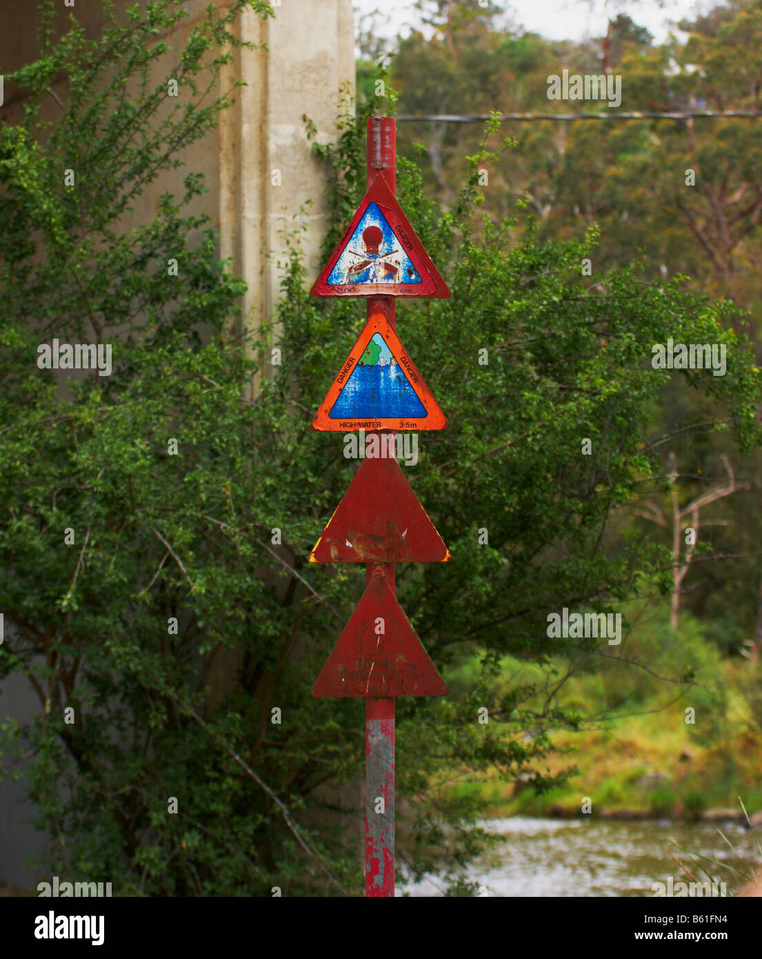 Old warning signs on the Yarra River Victoria Australia Stock Photo - Alamy