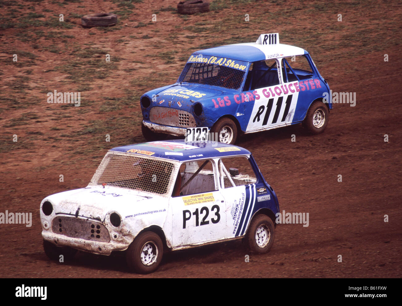 Two Mini Cars Racing on Dirt Track Forest of Dean Autograss Club Rally ...