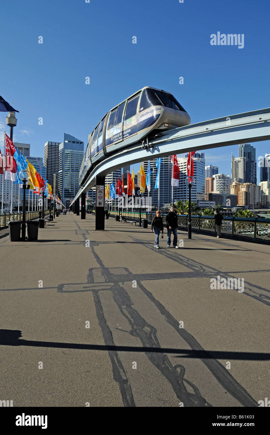 Monorail railway on Pyrmont Bridge in Darling Harbour, Sydney ...