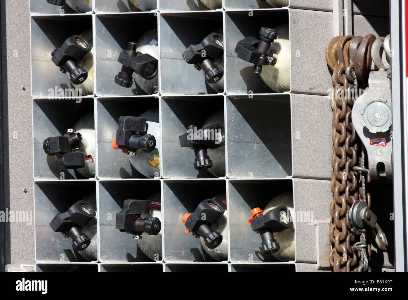 The oxygen air tank compartment of a fire truck Stock Photo - Alamy