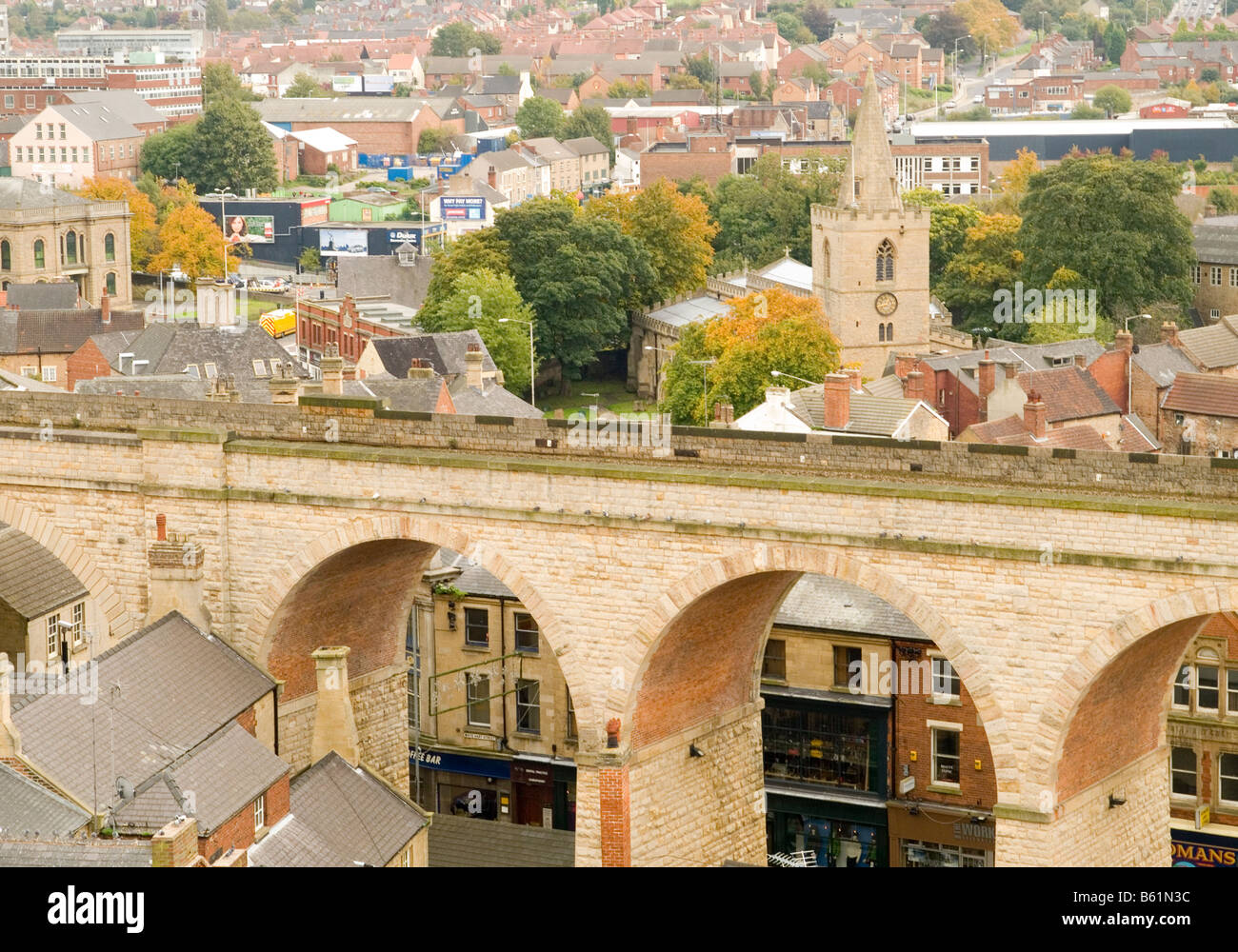 Looking out over the Mansfield town centre skyline, Nottinghamshire ...