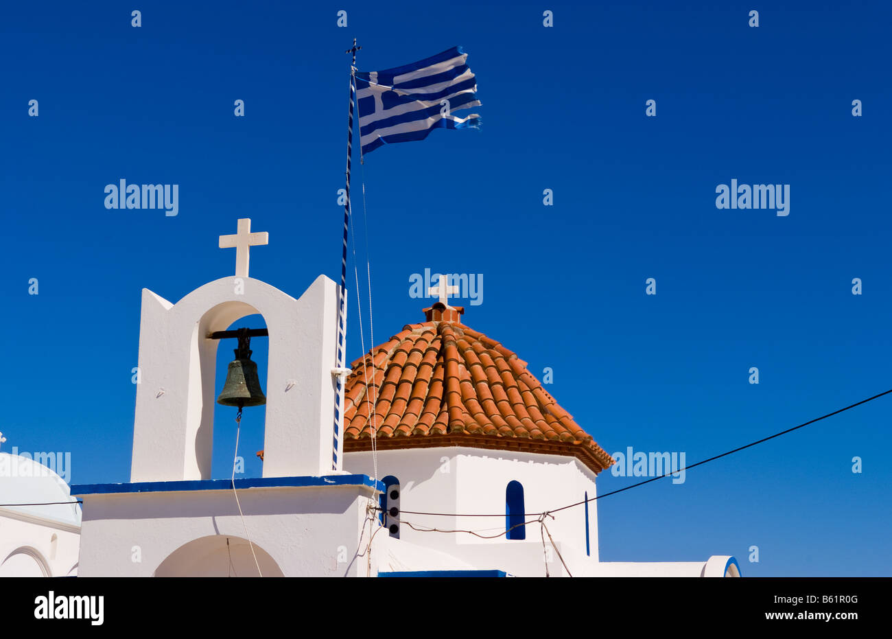 Greek Orthodox church in small village of Drios in quiet island of ...