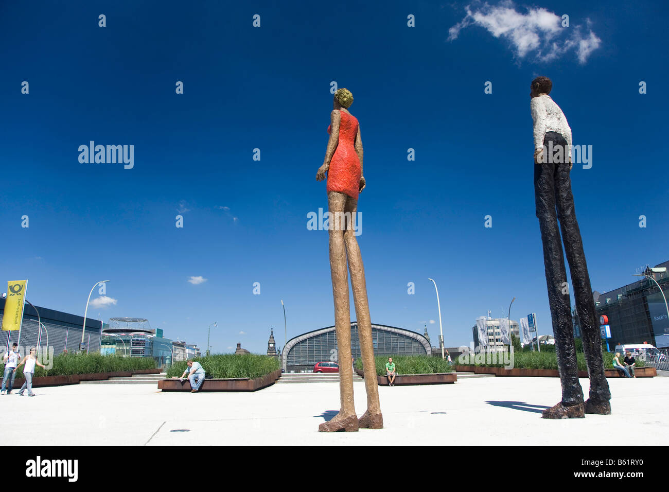 Sculptures by Stephan Balkenhol in front of the Huehnerposten district ...