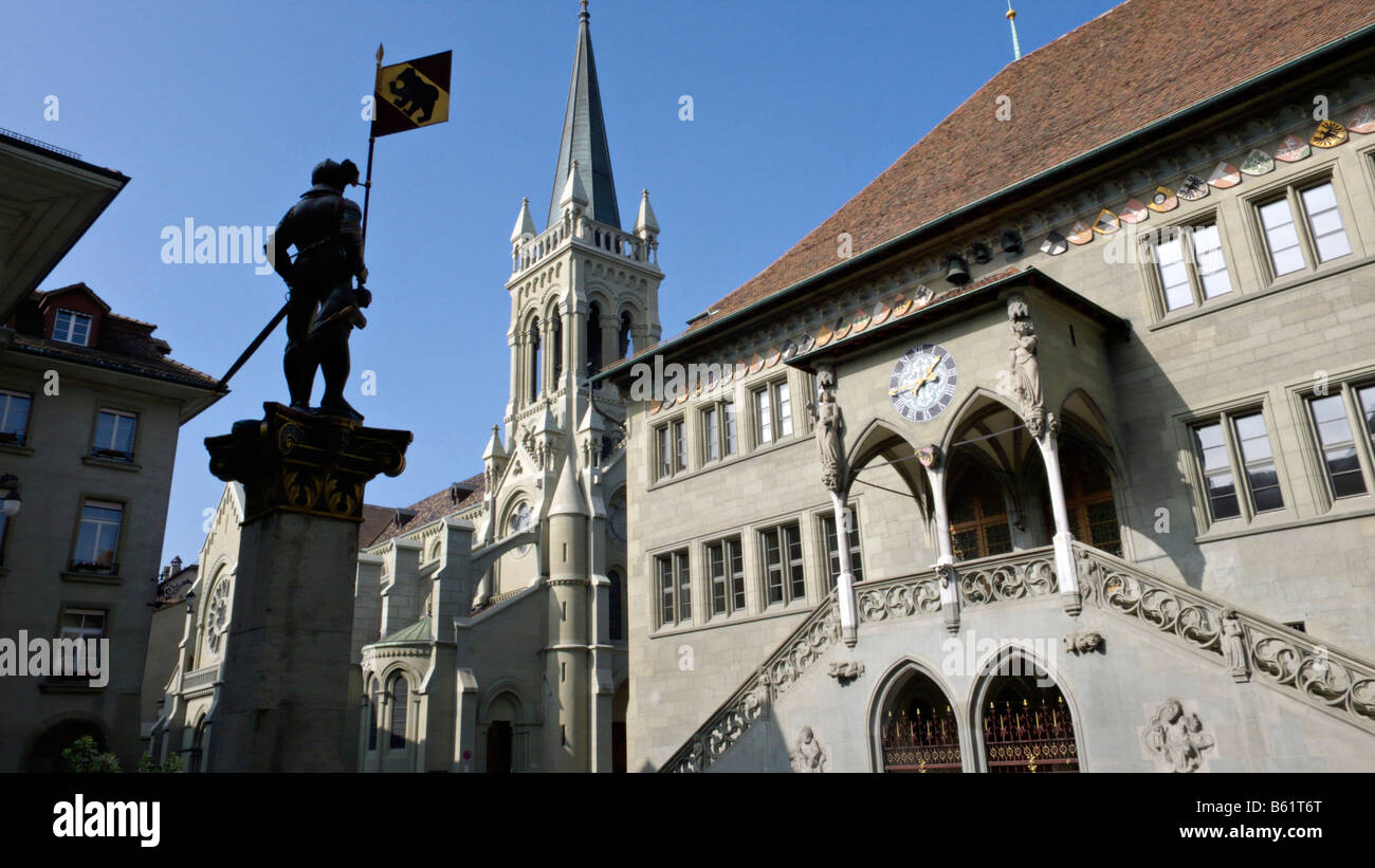 Town Hall and Church of St. Peter and Paul, Bern, Switzerland Stock ...