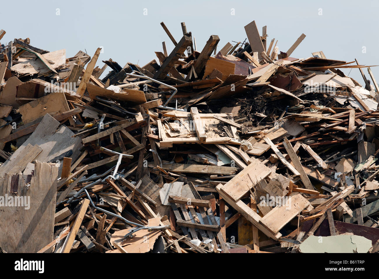 Stockpile of waste timber, timber recycling, Krefeld-Uerdingen, North ...