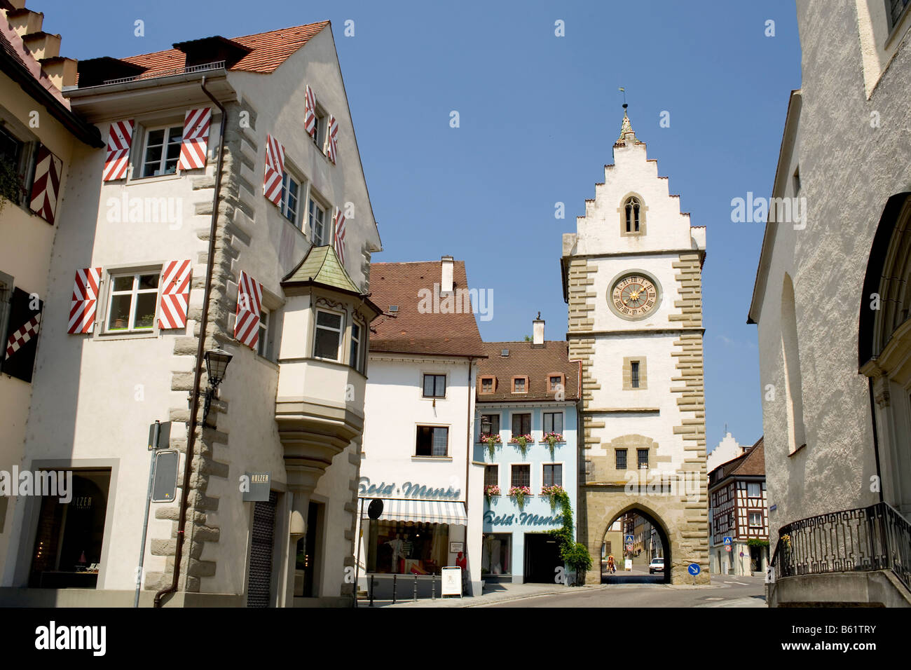 Upper city gate, historic city centre, Ueberlingen, Bodensee, Lake ...