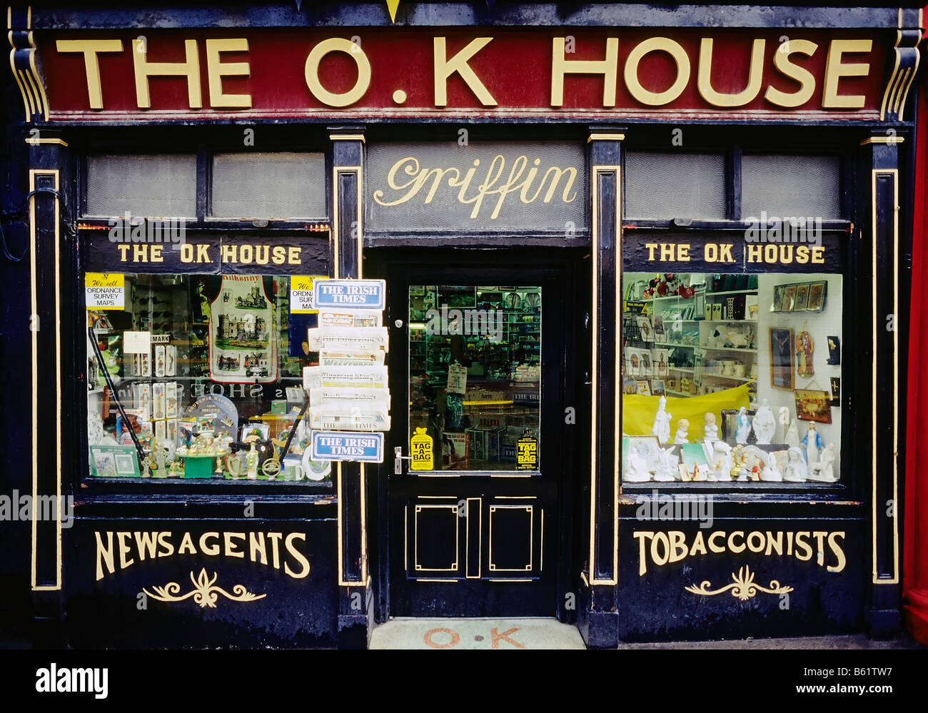 Newspaper shop with a beautiful old-fashioned facade, Kilkenny, Ireland ...
