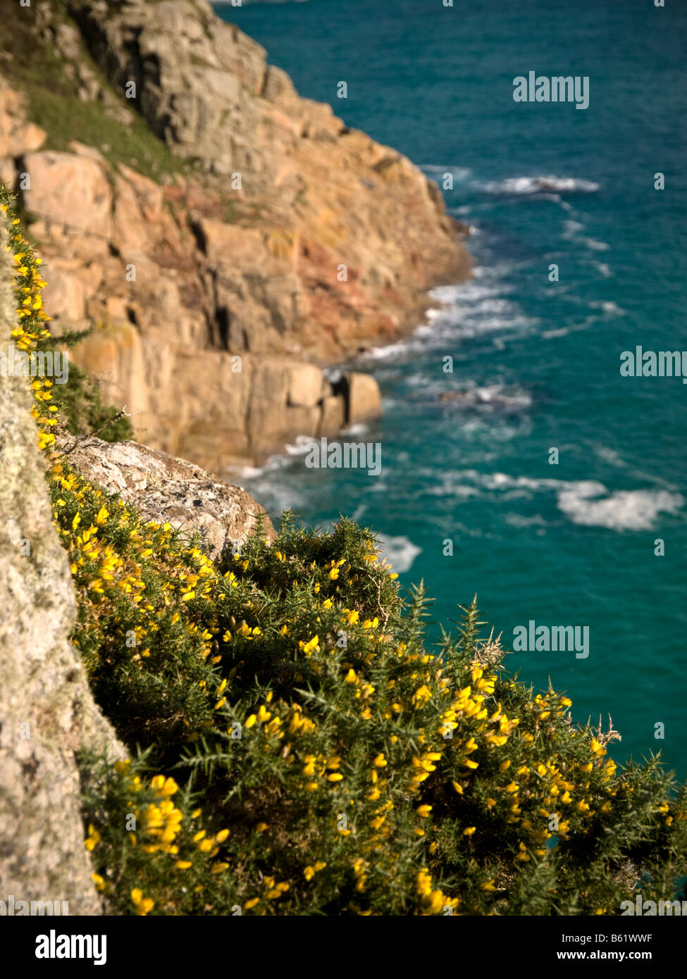 Cliffs & coastline, Porthcurno Stock Photo - Alamy