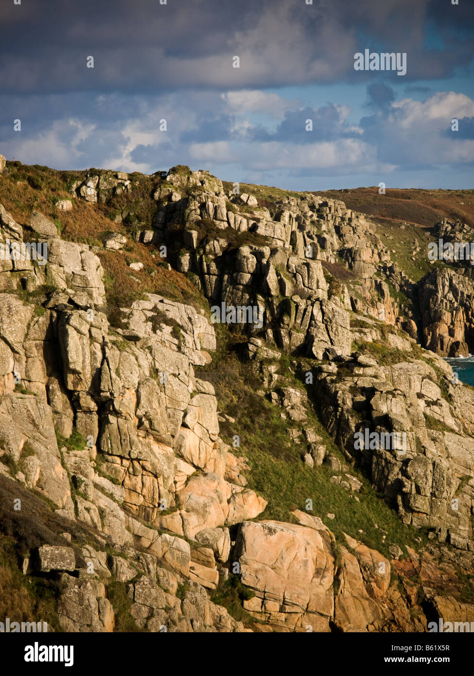 Cliffs & coastline, Porthcurno Stock Photo - Alamy
