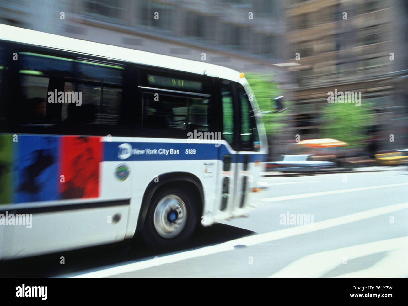City Bus, motion blur, NYC Stock Photo - Alamy