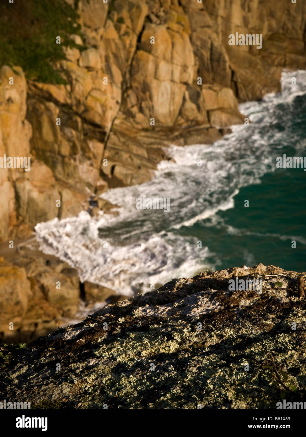 Cliffs & coastline, Porthcurno Stock Photo - Alamy