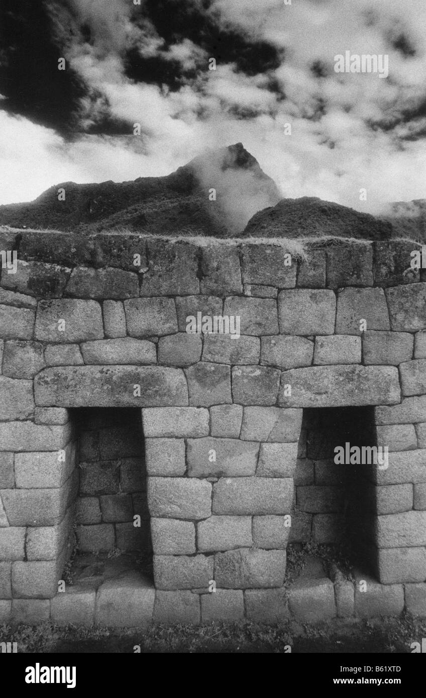 South America, Peru, Machu Picchu, Inca Stone walls of ancient Andes ...