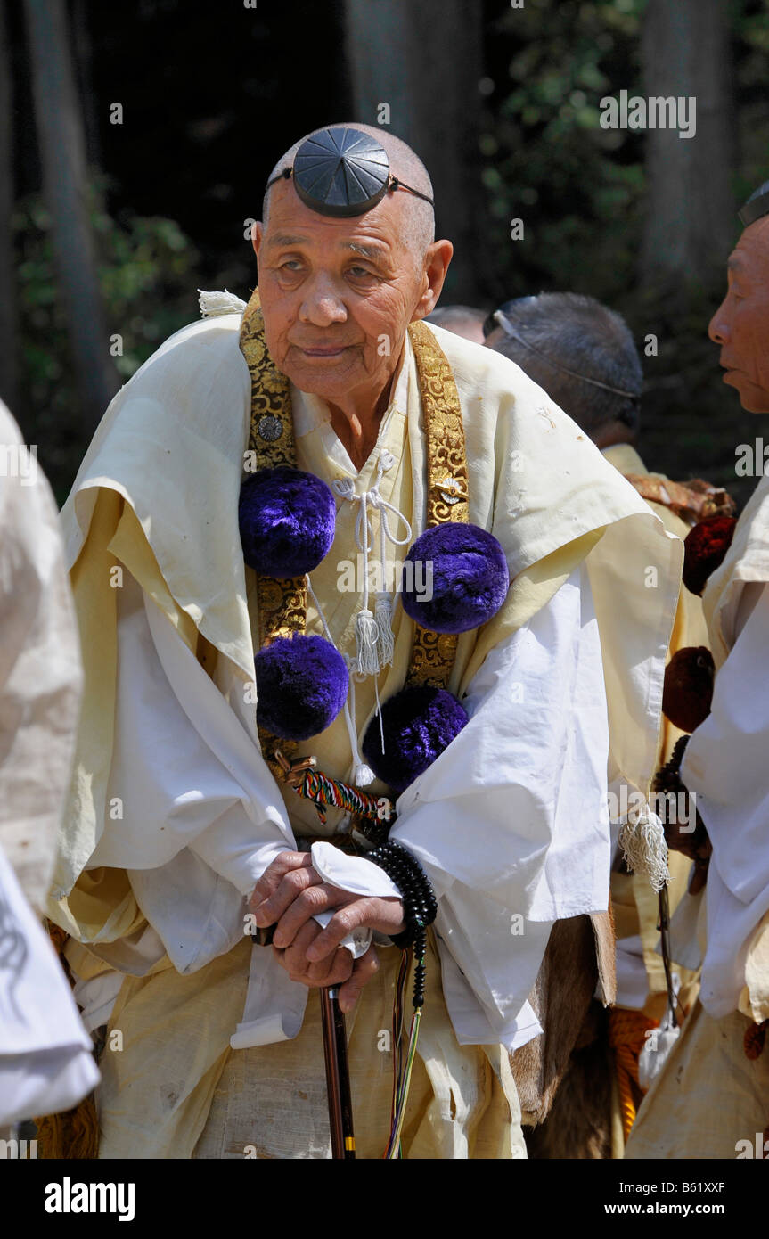 High ranking Yamabushi in traditinoal headdress and clothing, Shogoin ...