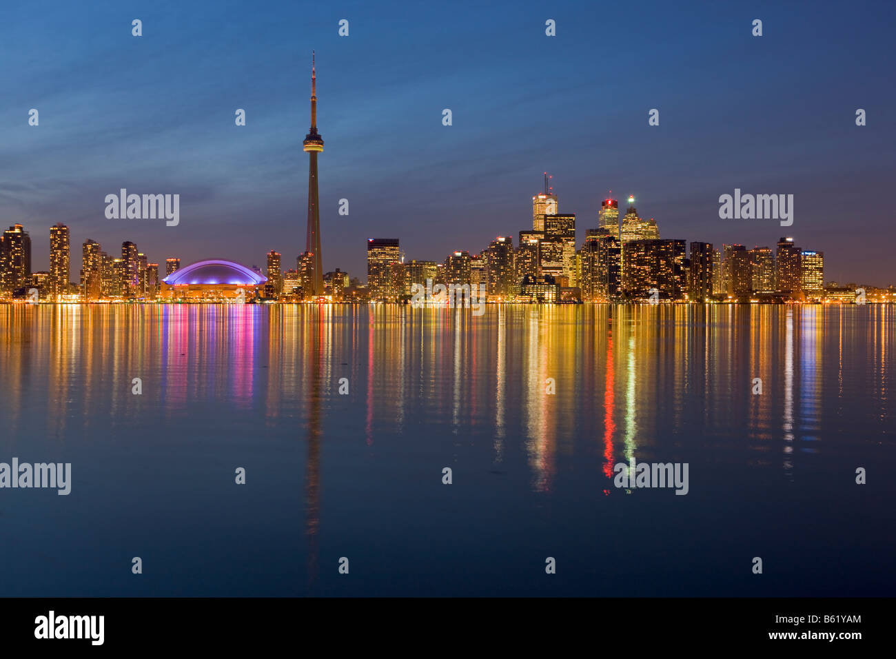 Toronto City Skyline seen at dusk from Centre Island, Toronto Islands ...