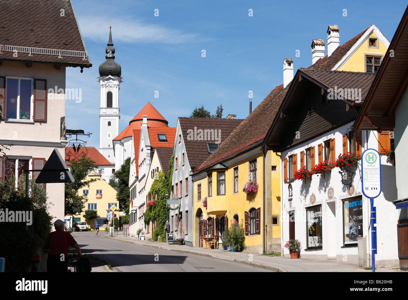 Herrenstrasse with Marienmuenster Cathedral in Diessen on Lake Ammersee ...