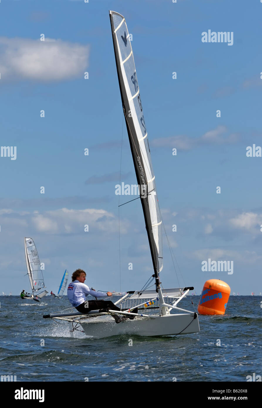 Regatta sailor of the "International Moth Class" sailing class, at the ...