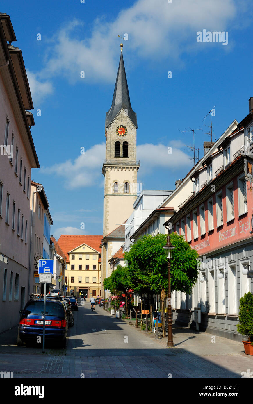 Church tower of the protestant St. Peter and Paul Church, Tuttlingen ...
