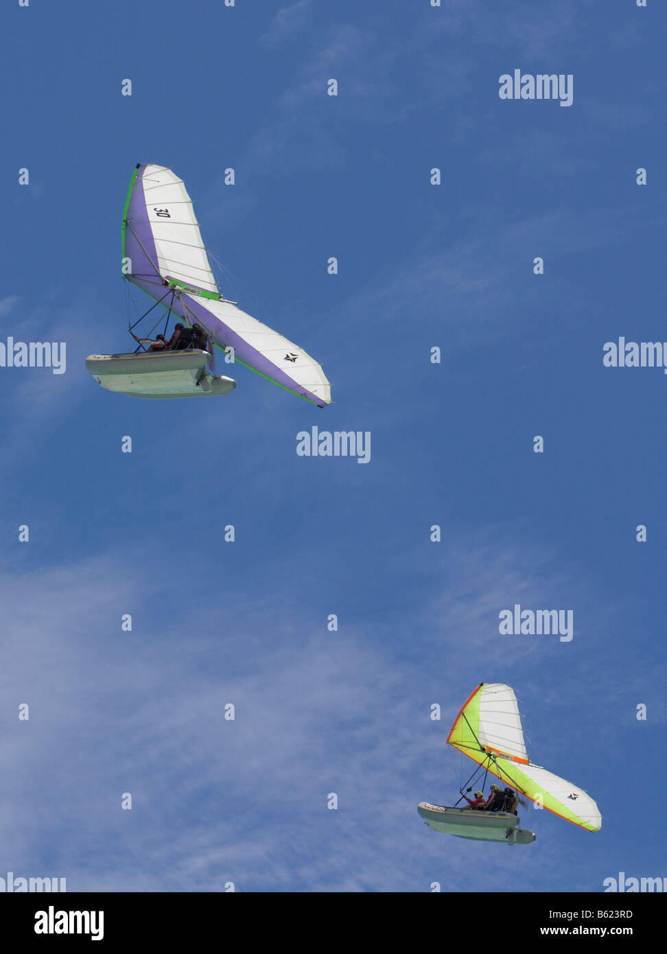 Two motorised hang gliders in the air, UL-Trike, Ultra Light airplane ...