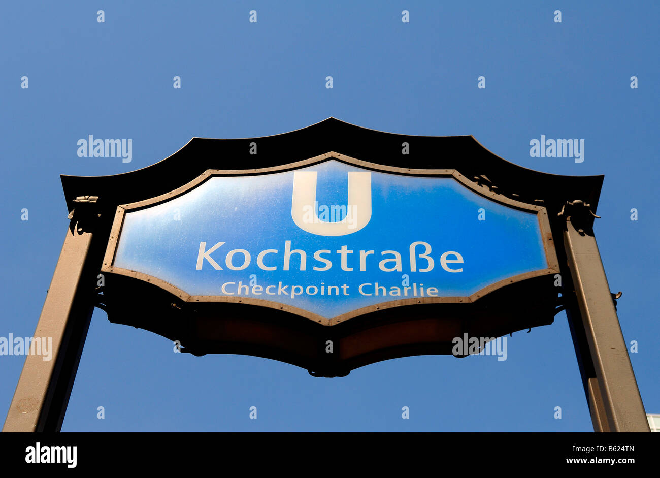 Sign, underground station of Checkpoint Charlie, Berlin, Germany ...