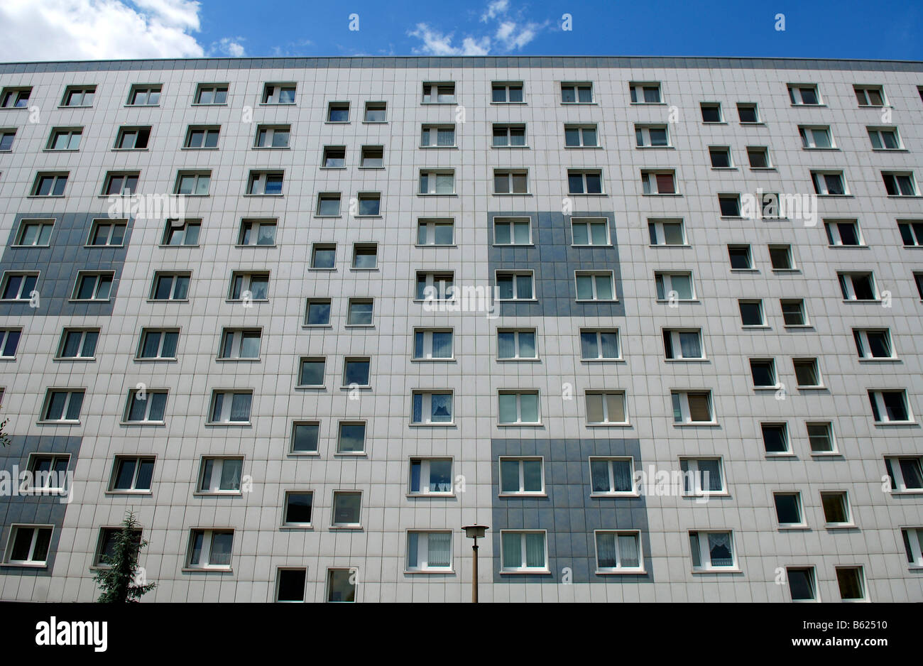 Facade of a renovated Plattenbau, prefabricated concrete building ...