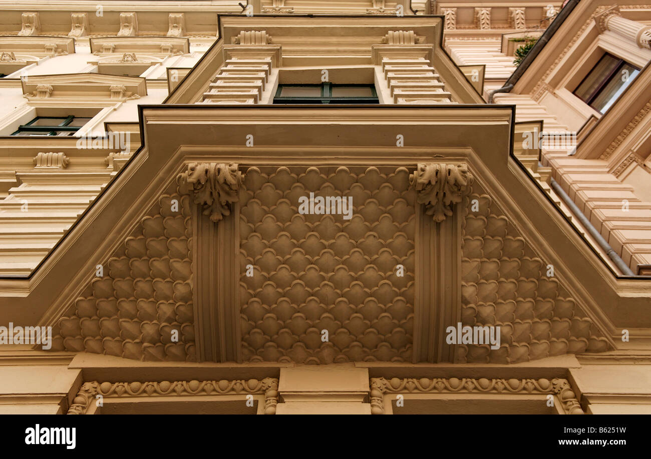 Ornamental bay window of a residential apartment building, Berlin ...