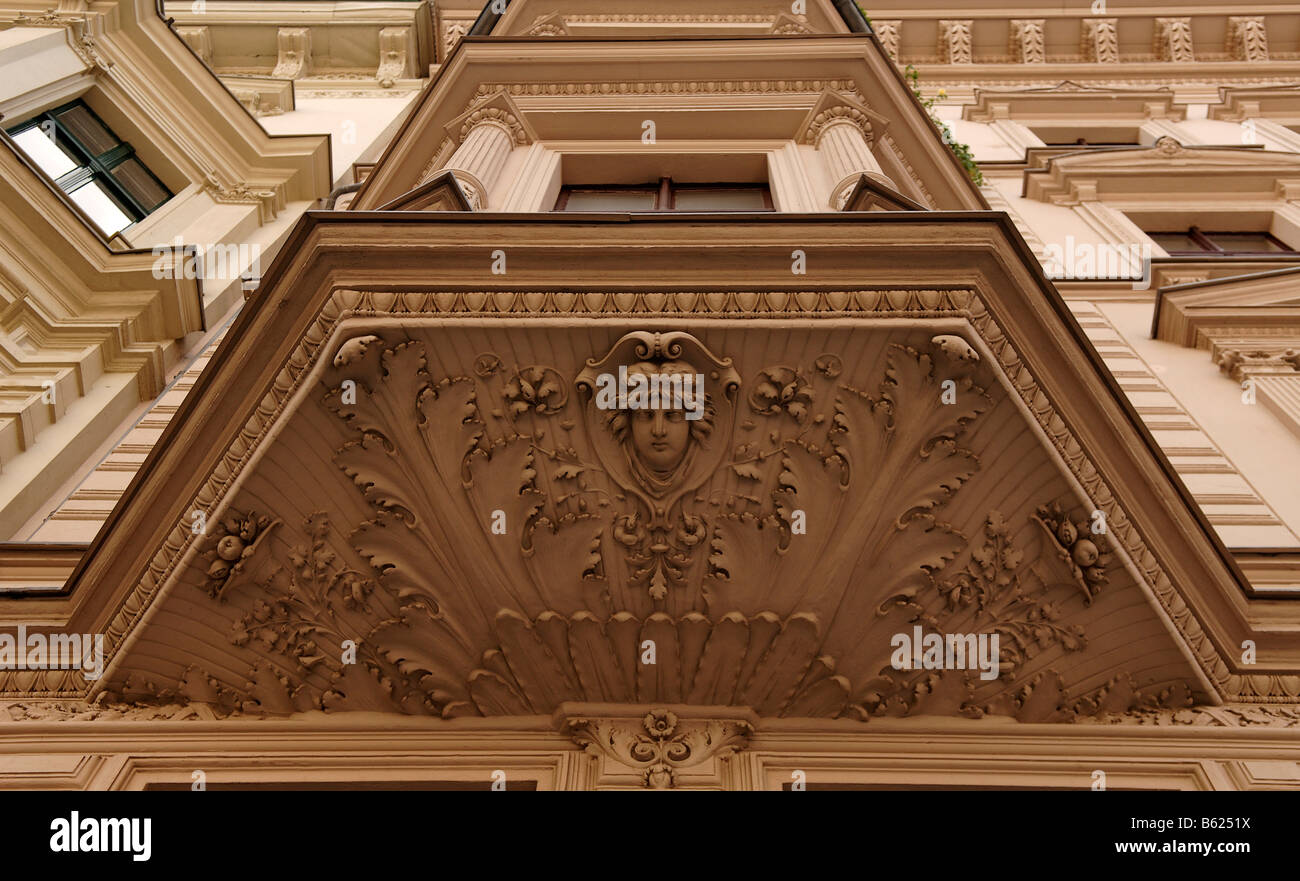 Ornamental bay window of a residential apartment building, Berlin ...
