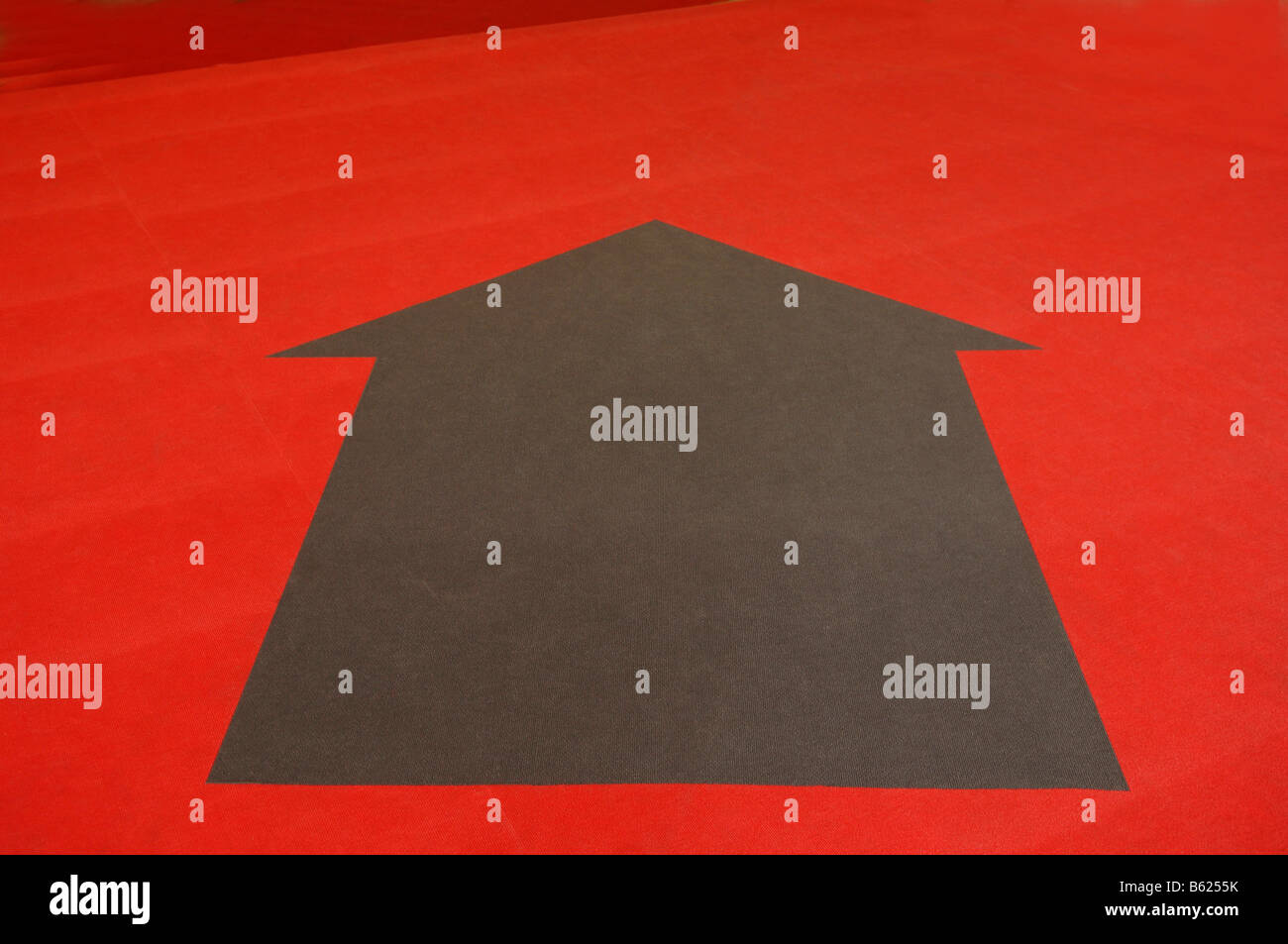 Grey arrow on red carpet at the Photokina, Cologne, North Rhine ...