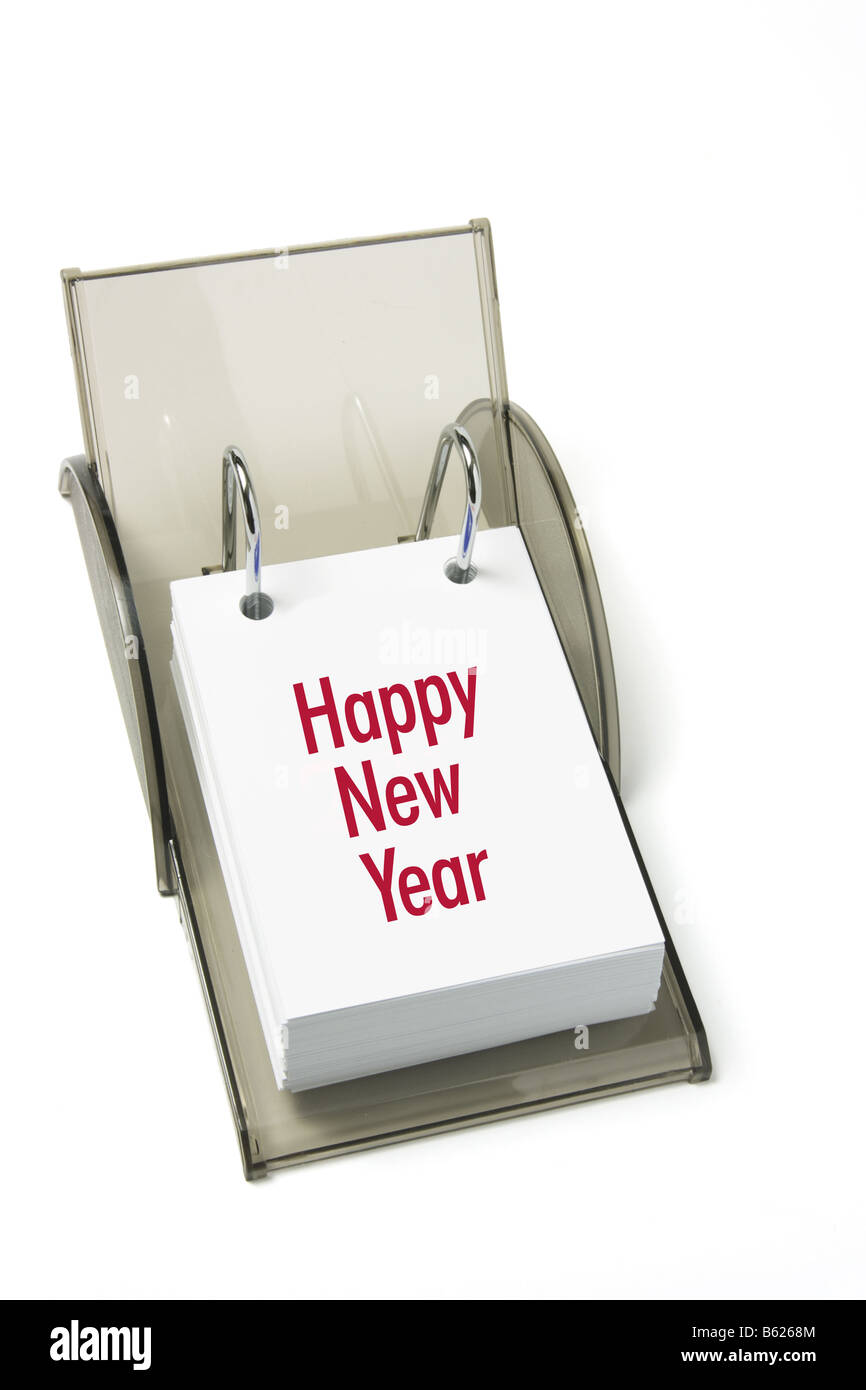 Desk Calendar with New Year Greetings Stock Photo - Alamy