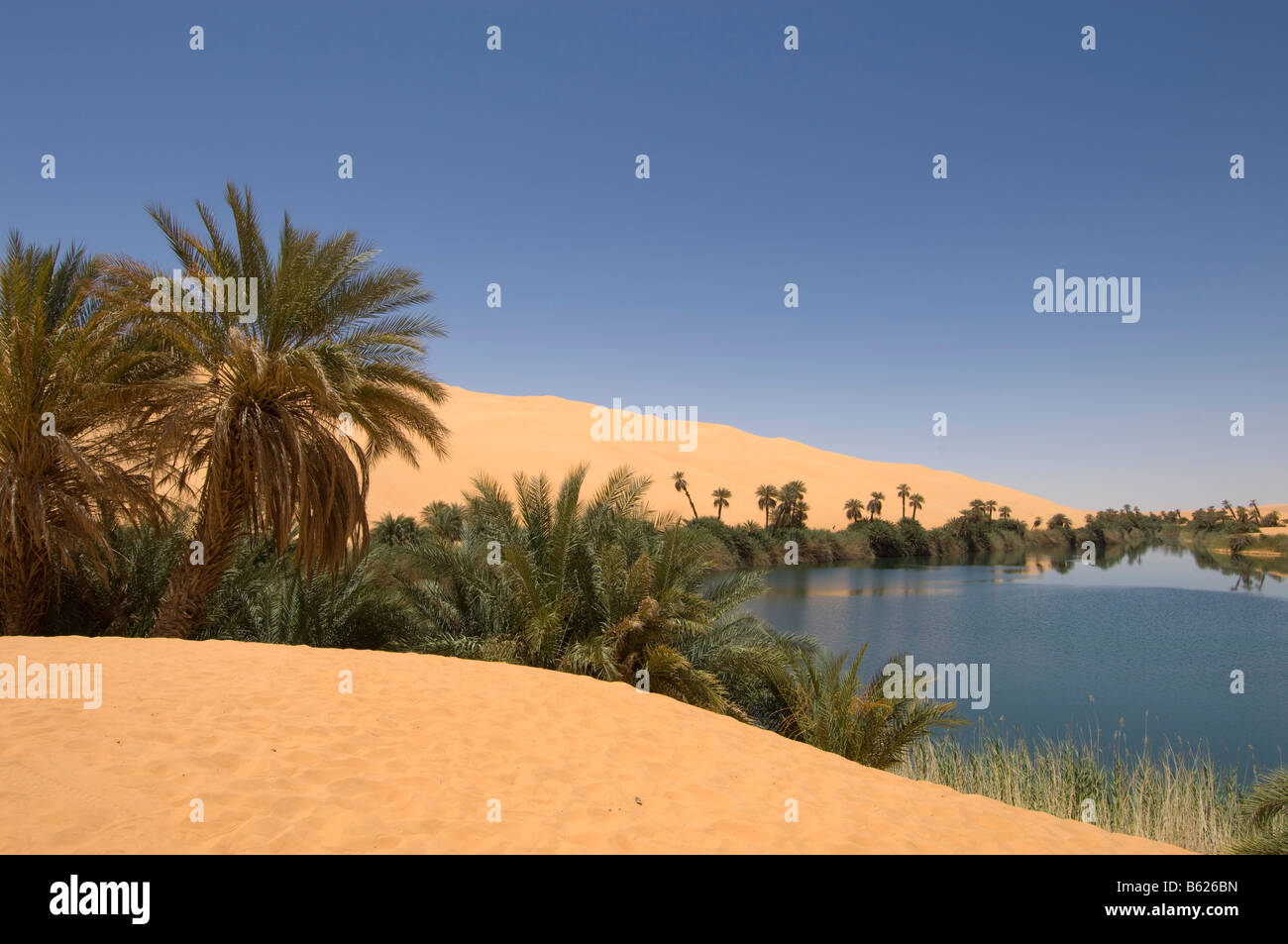 Umm El Ma lake Erg Awbari Sahara desert Fezzan Libya Stock Photo - Alamy