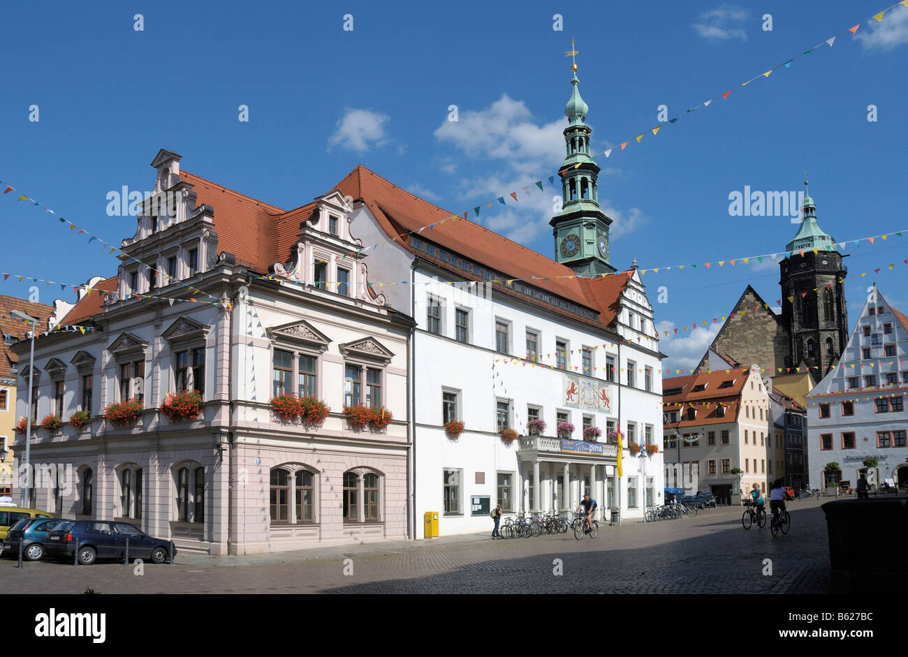Market, townhall, St Marien parish church, Pirna, Saxony, Germany ...