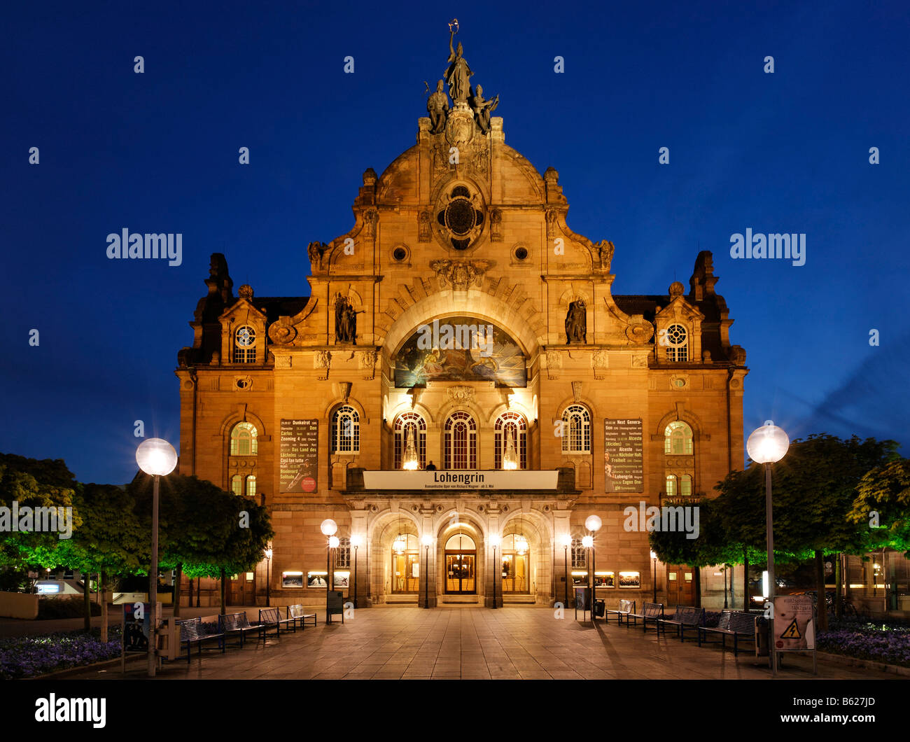 Illuminated Opera House, State Theatre, art nouveau, Nuremberg, Middle ...