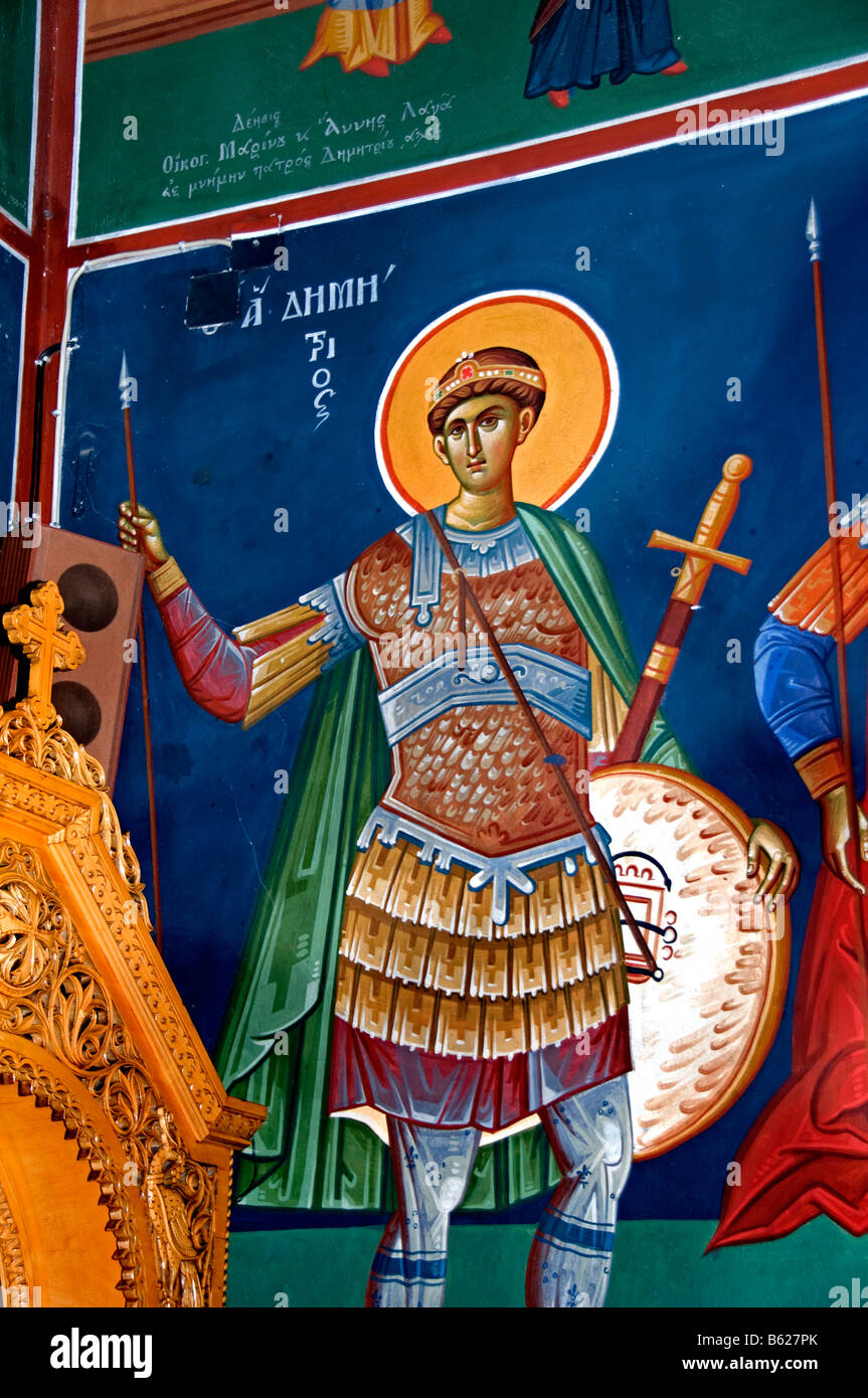 Piraeus interior Orthodox Church restored fresco wall painting Stock ...