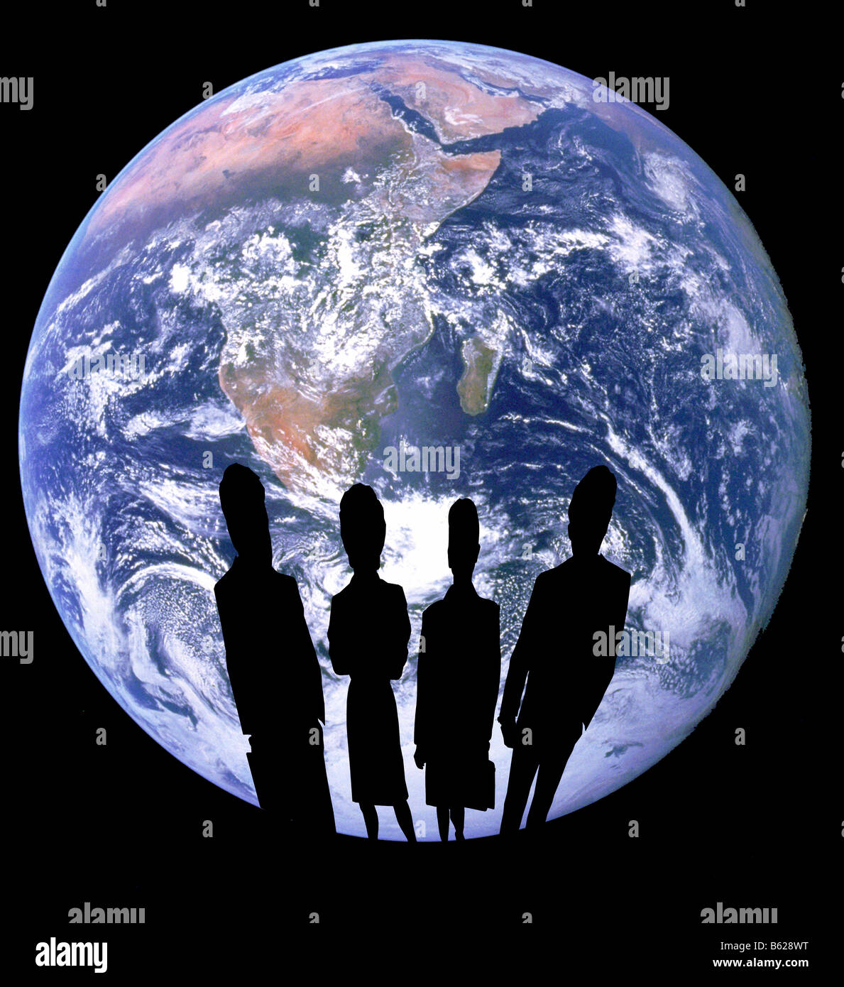 computer generated people studying large earth photograph Stock Photo ...