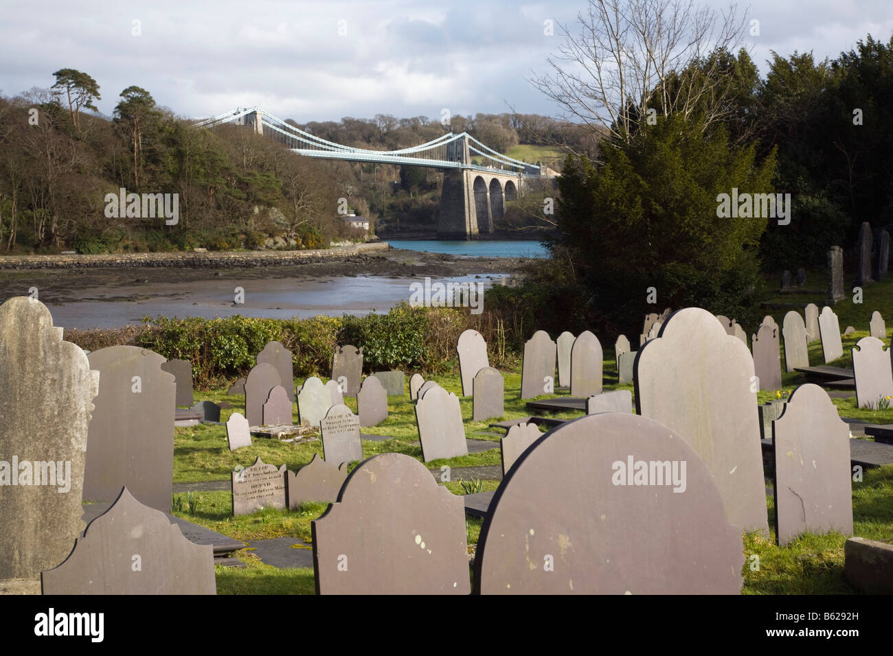 Gravestones in St Tysilio s churchyard on Church Island in Menai Strait ...
