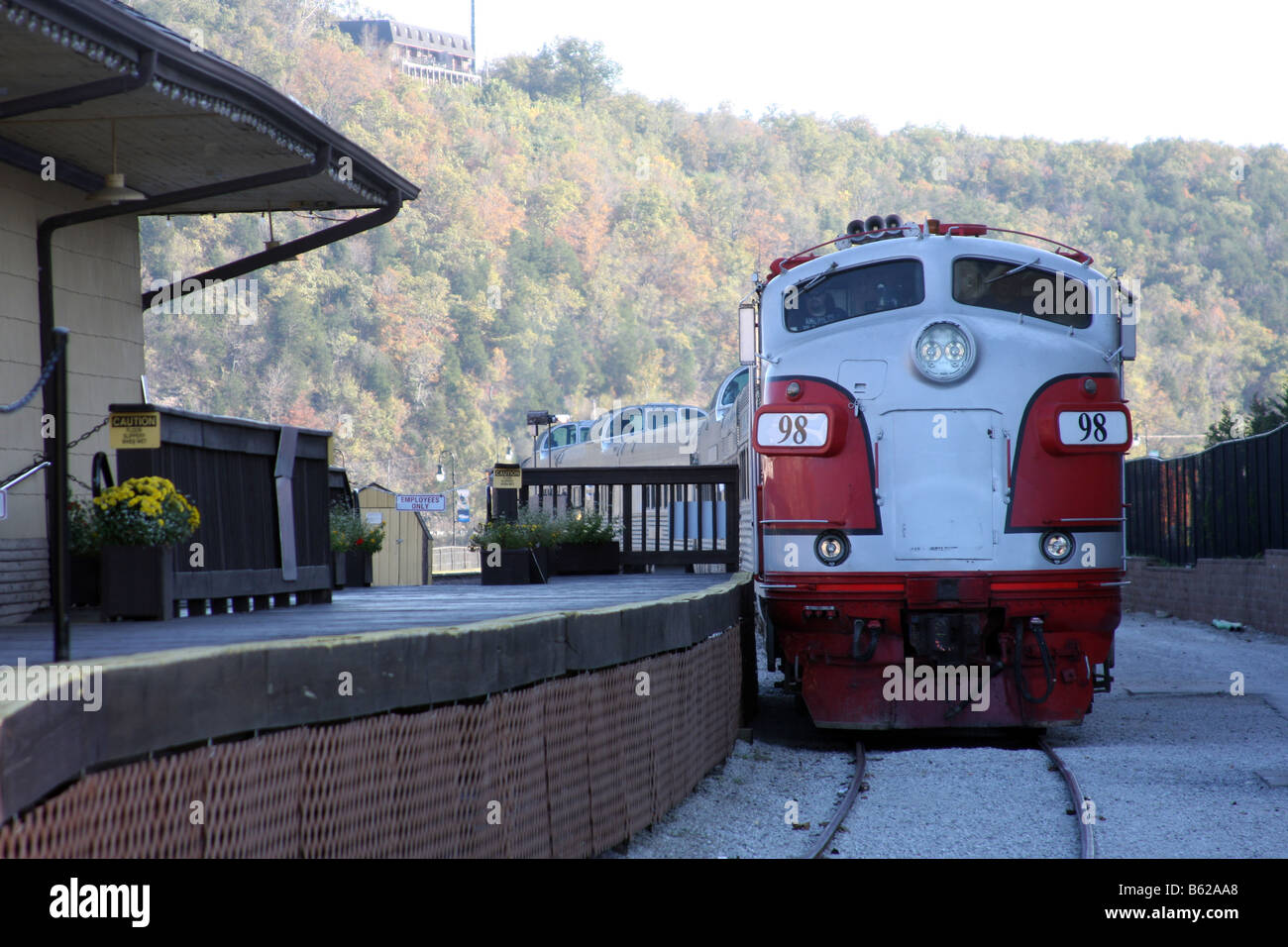 The Branson Scenic Railway diesel train Ozark Zephyr coming into the ...