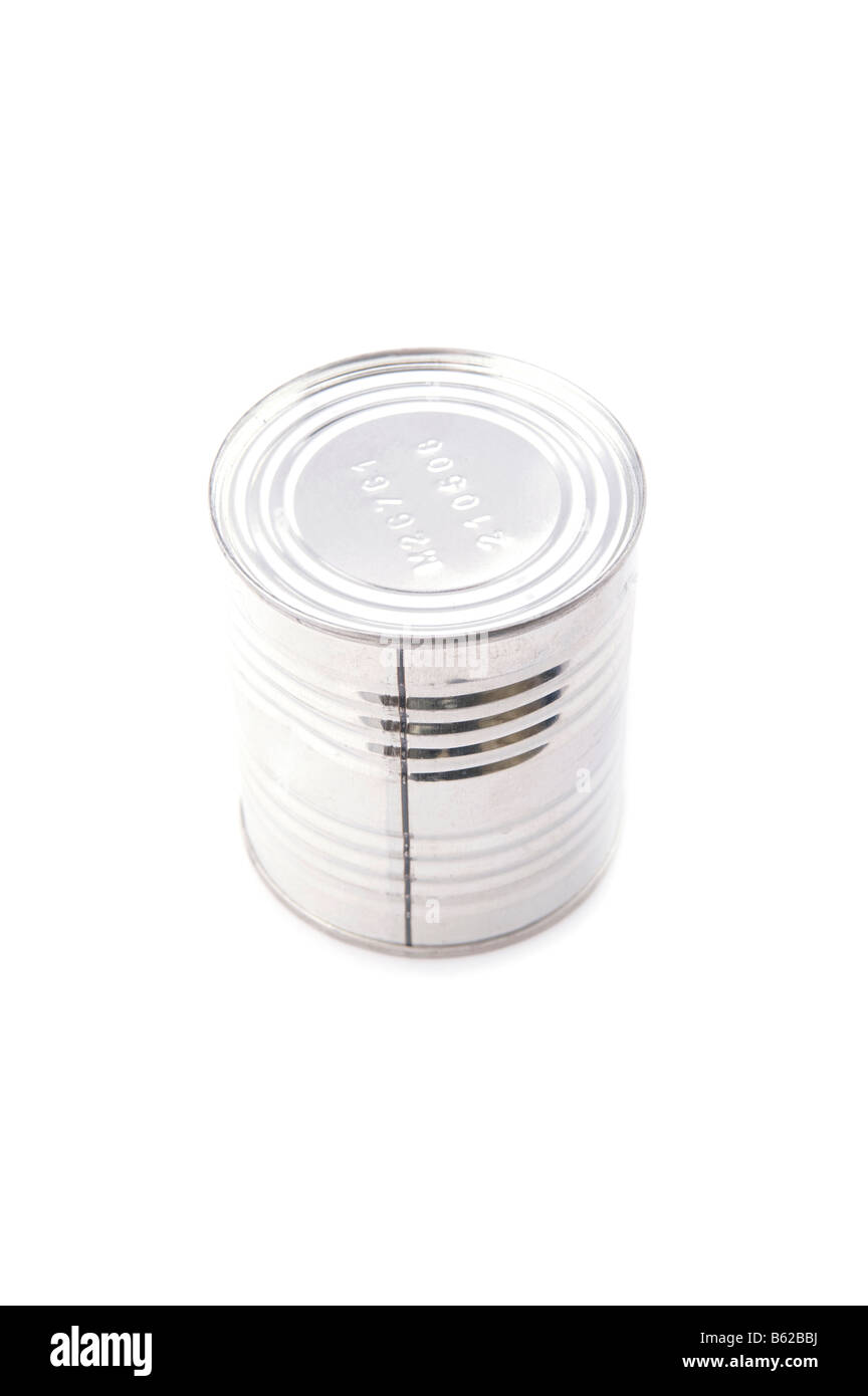 object on white Tin with canned food Stock Photo - Alamy