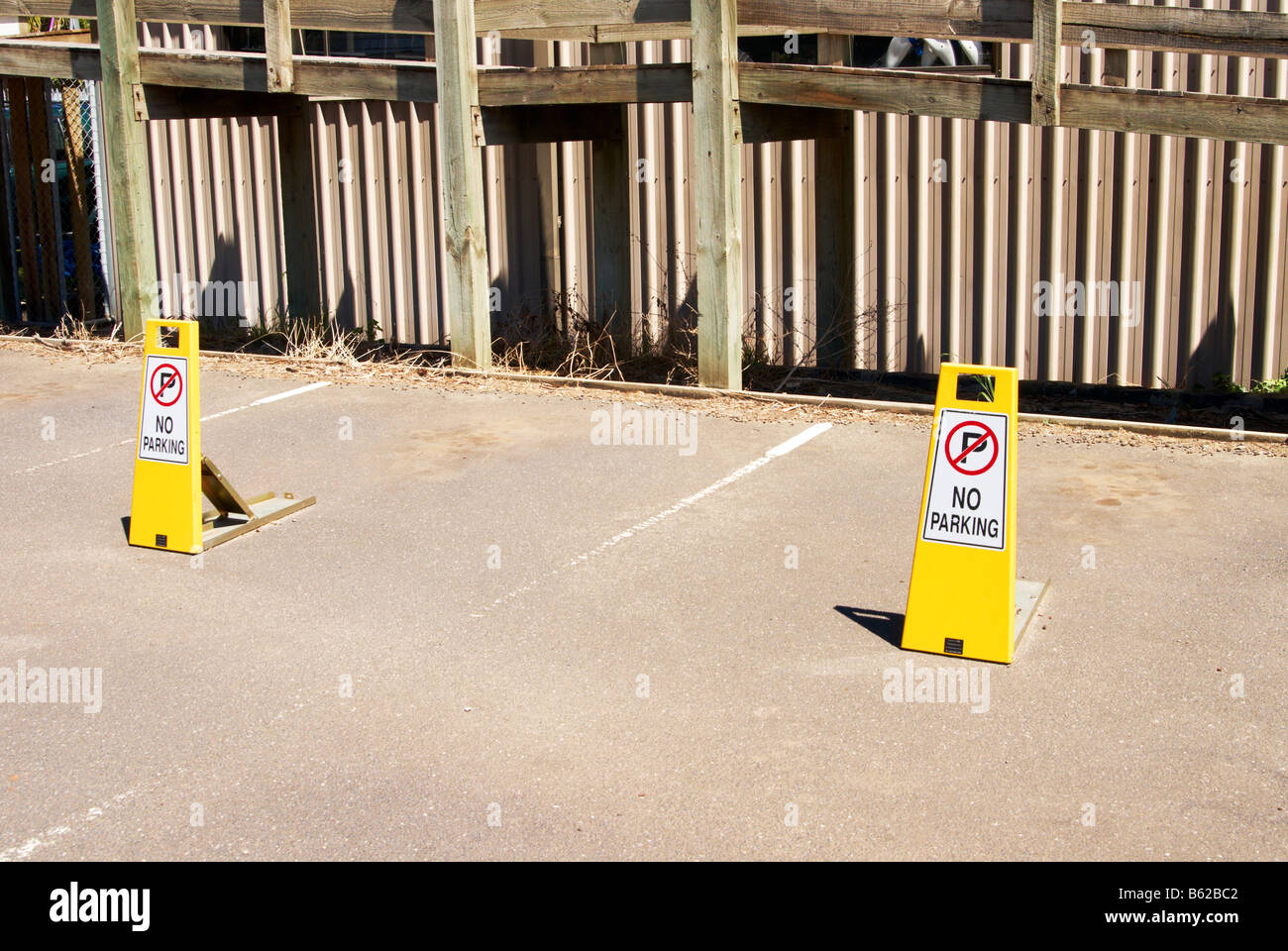 No parking sign blocking car park Stock Photo - Alamy
