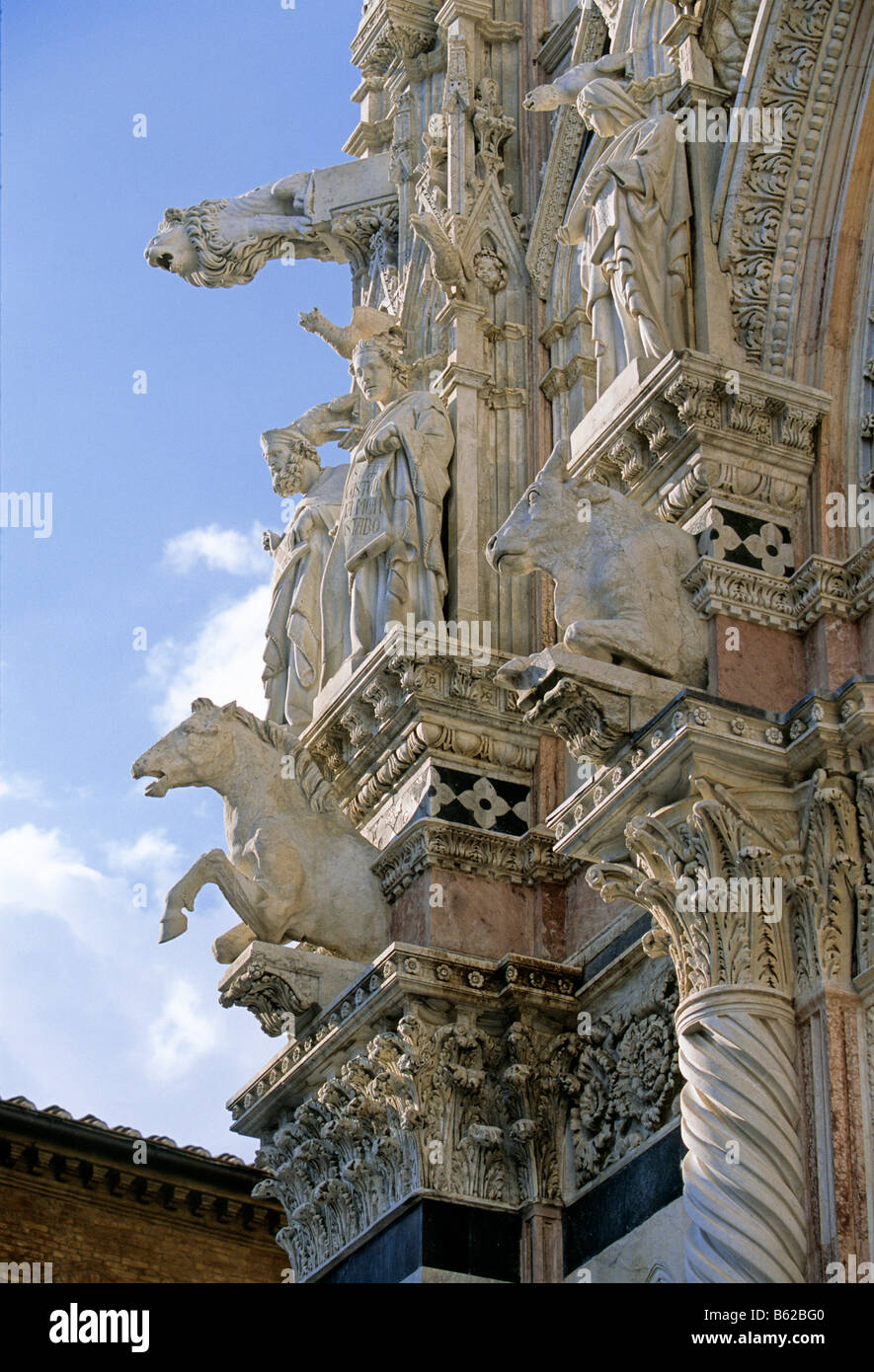 Santa Maria Assunta Cathedral, facade, detail with statues, animal ...