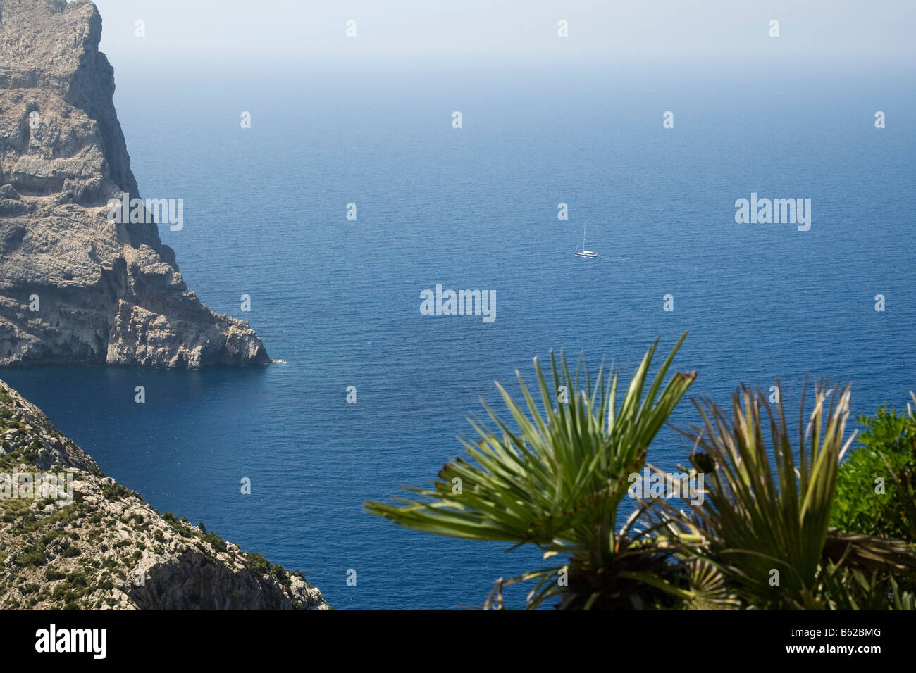 Cliffs to the bay of Cala Fiquera on Cap Formentor, Majorca, Balearic ...