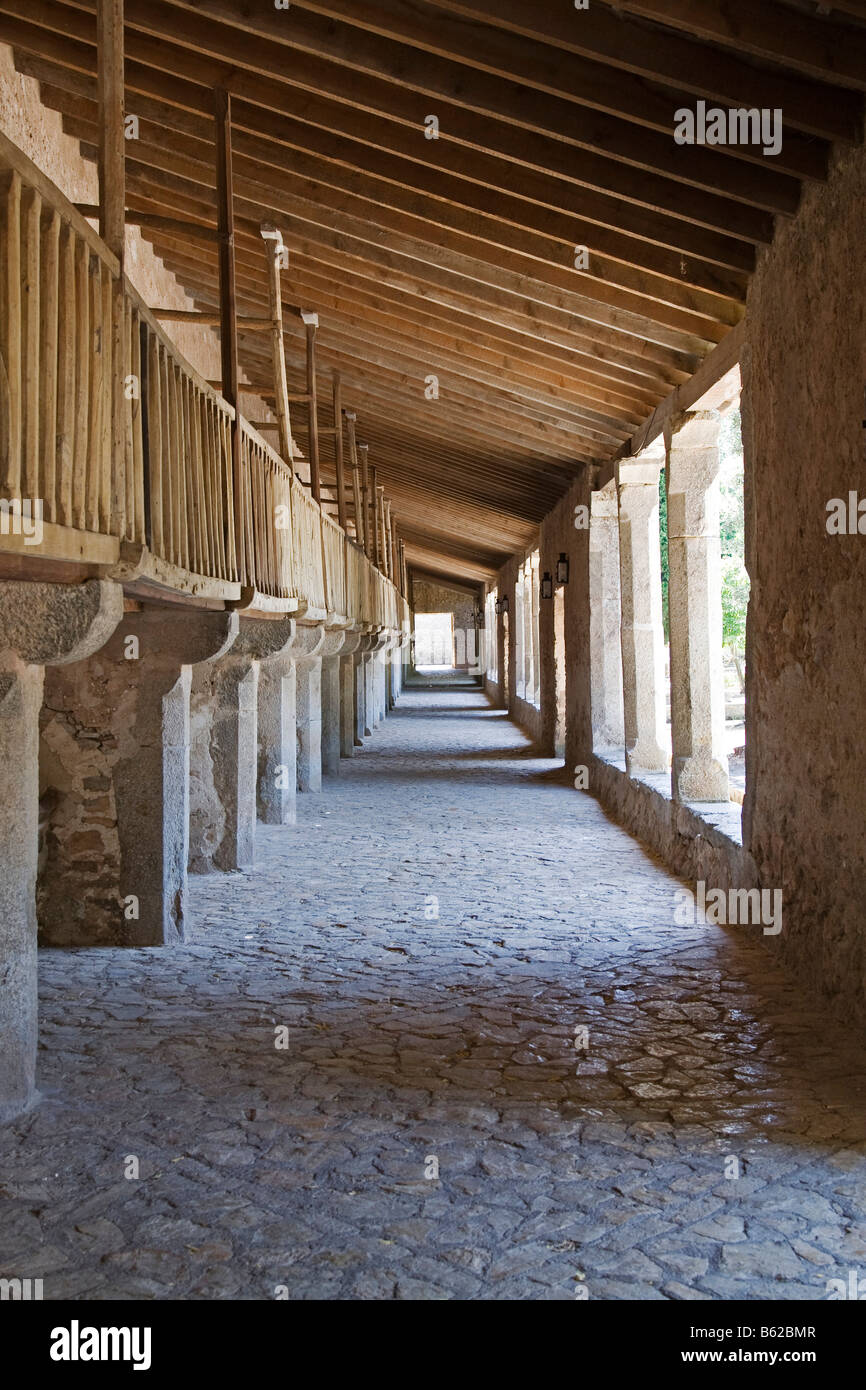Corridor leading to rooms in the Santuario de lluc Monastery, county of ...