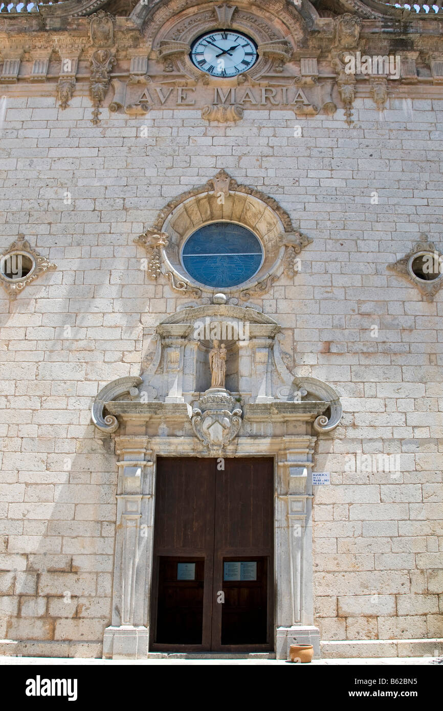 Entrance to the church of the Santuario de lluc Monastery, county of ...