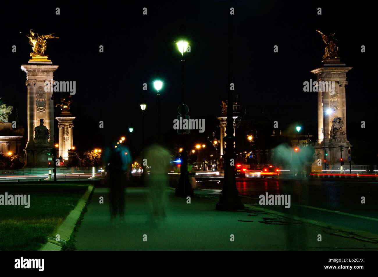 View across the Alexandre III Bridge at night, Pont Alexandre III ...