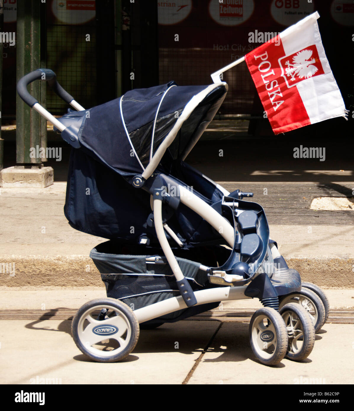Polish flag attached to a baby carriage Stock Photo - Alamy