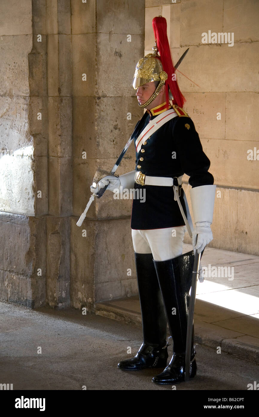 Trooper of the Household Cavalry of the British Army guarding the Horse ...